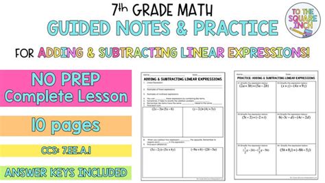 Adding And Subtracting Linear Expressions Notes To The Square Inch
