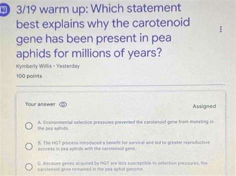 solved 3 19 warm up which statement best explains why the carotenoid