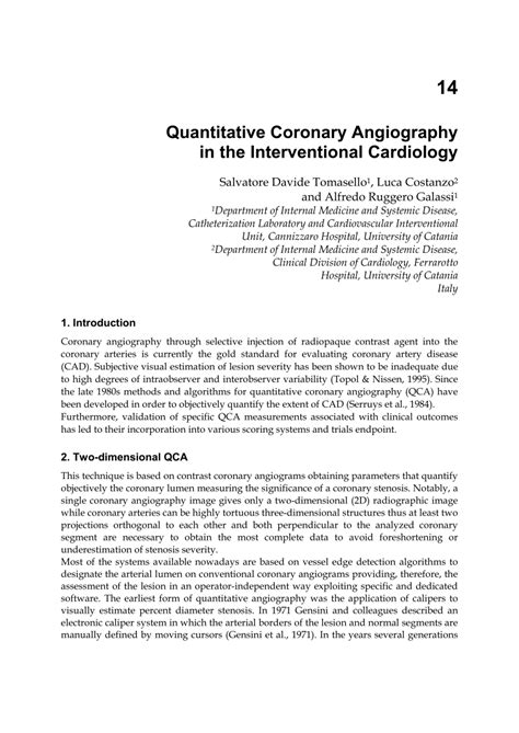 Pdf Quantitative Coronary Angiography In The Interventional Cardiology