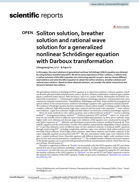Pdf Soliton Solution Breather Solution And Rational Wave Solution