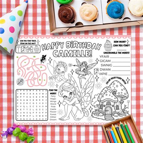 Fairy Birthday Coloring Placemat Magical Fairies Placemats Color Sheet