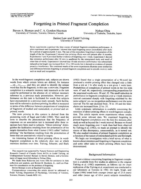 Pdf Forgetting In Primed Fragment Completion
