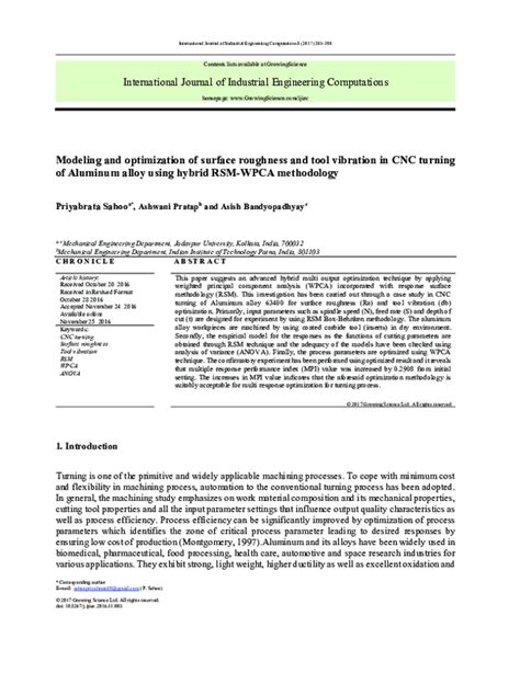 Pdf Modeling And Optimization Of Surface Roughness In Single Point