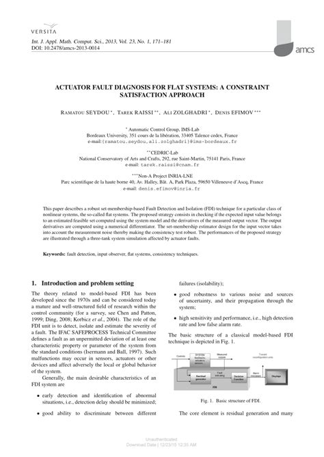 Pdf Actuator Fault Diagnosis For Flat Systems A Constraint