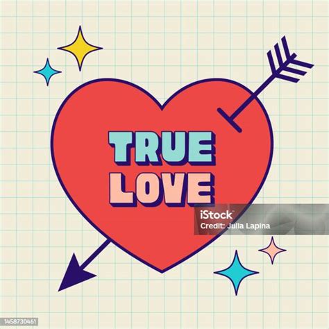 화살표와 그루비 하트 모양 진정한 사랑 복고풍 Y2k 히피 동기 부여 슬로건 향수를 불러일으키는 90년대 증기파 사각형 배너