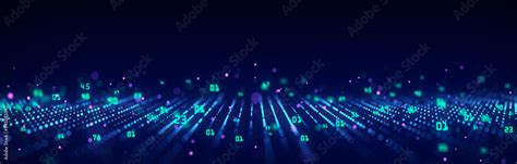 Futuristic Perspective Grid In Digital Cyberspace Flow Of Binary Code Network Connection