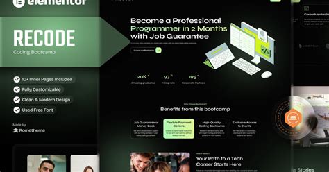 recode coding bootcamp elementor template kit wp template kits ft bootcamp and coding envato
