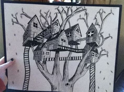 Treehouse Ink And Pen Drawing Sketches Pen Drawing Drawings