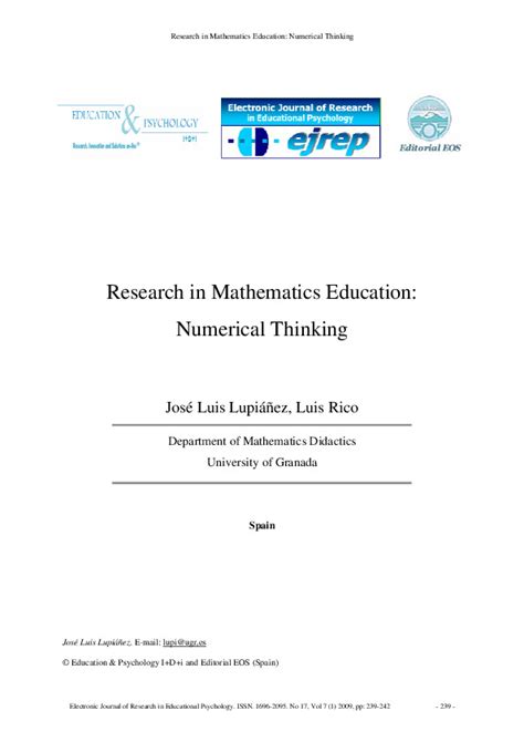 Research In Mathematics Education Numerical Thinking Funes