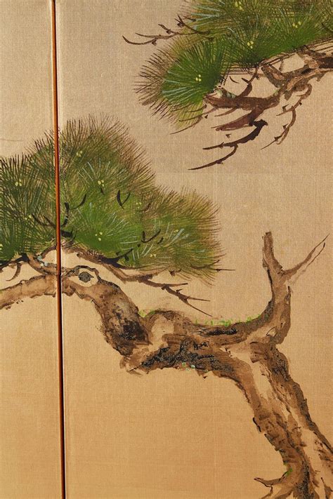 Japanese Six Panel Byobu Screen Of Pine Trees On Gold Leaf At 1stdibs