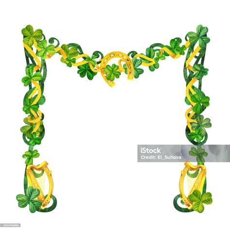 수채화 녹색 빈티지 프레임 네 잎 클로버 하프 행운을 빌기 위한 성 패트릭의 날 초대장 템플릿 공지 사항 마술 게임 동화 책 제목 스크랩북을 위한 말굽 3월에 대한 스톡