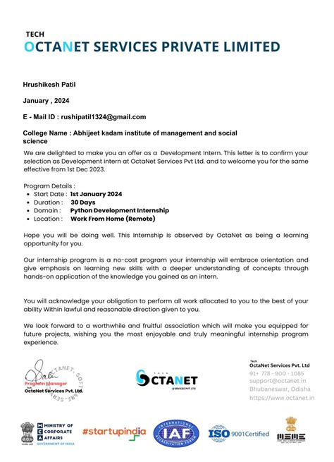 Hrushikesh Patil On Linkedin Pythondevelopment Octanetservices Internshipjourney