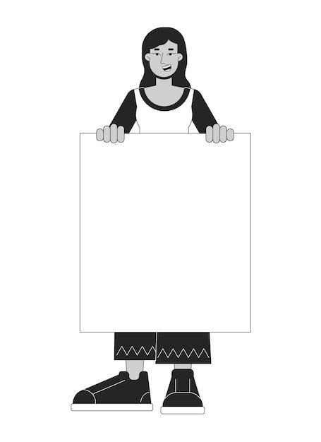 Premium Vector Cheerful Female Protester Flat Line Black White Vector Character Woman With