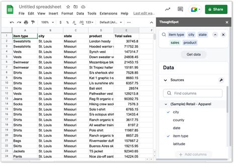 Thoughtspot Connected Sheets Thoughtspot Cloud
