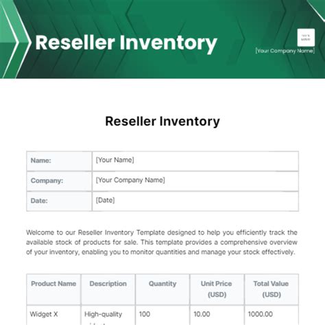 Reseller Inventory Template Edit Online And Download Example