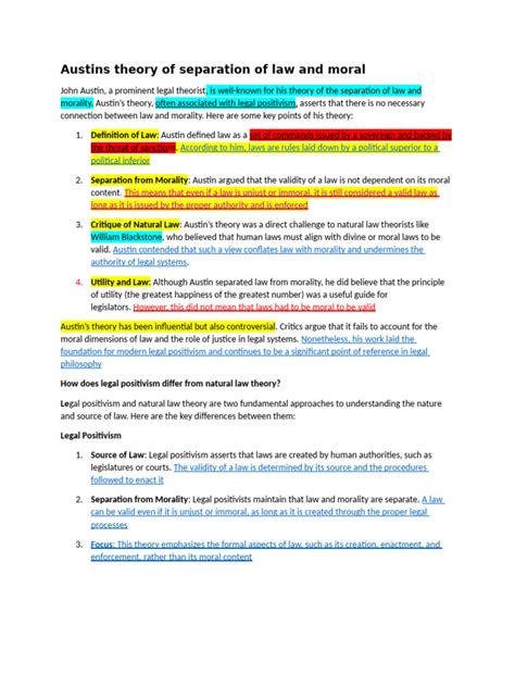 Austins Law And Morality Separation Theory Pdf Jurisprudence