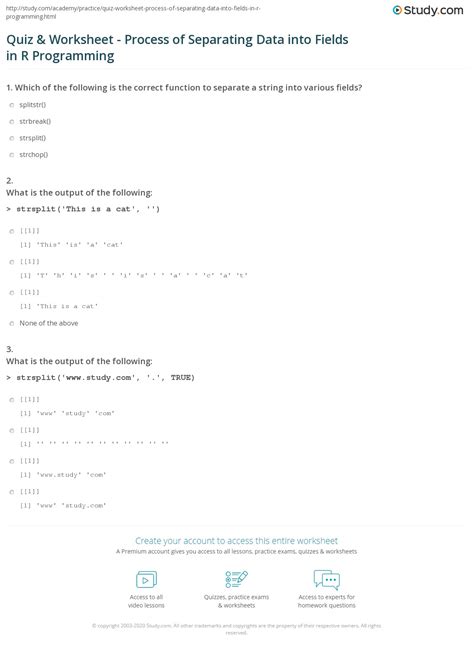 Quiz And Worksheet Process Of Separating Data Into Fields In R