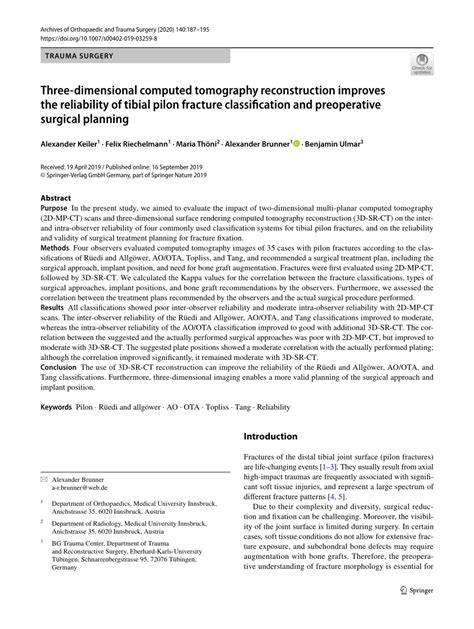 Pdf Three Dimensional Computed Tomography Reconstruction Improves The Reliability Of Tibial