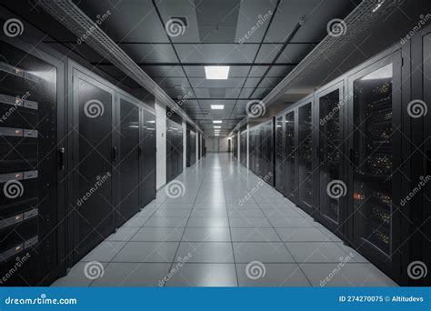 Data Center With View Of Active Server Farm And Humming Equipment Stock Illustration