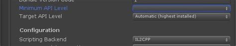 there is no error but editor not showing the minimum api level unity