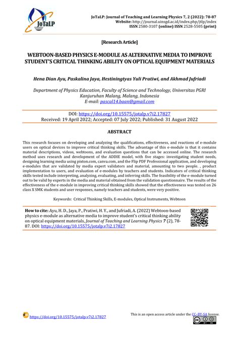pdf webtoon based physics e module as alternative media to improve