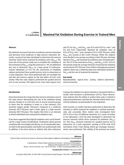 Pdf Maximal Fat Oxidation During Exercise In Trained Men
