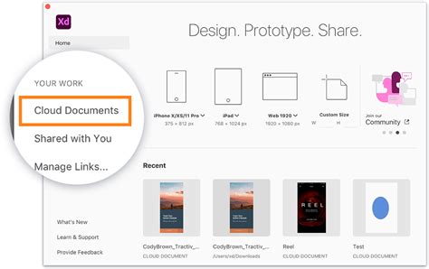 cloud documents in adobe xd