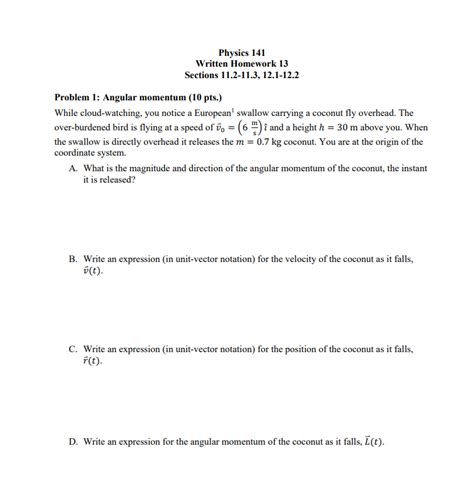 Solved Problem Angular Momentum Pts While Chegg