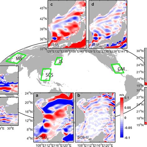 Surface Zonal Velocity U0 And Striations Ustr In Four Basins From