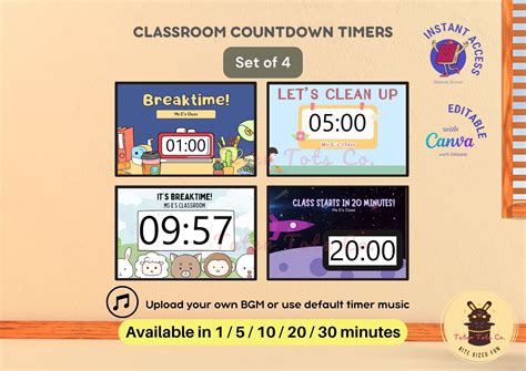 Classroom Countdown Timers 1 5 10 20 30 Minute Easy And Quick Canva Template Classroom