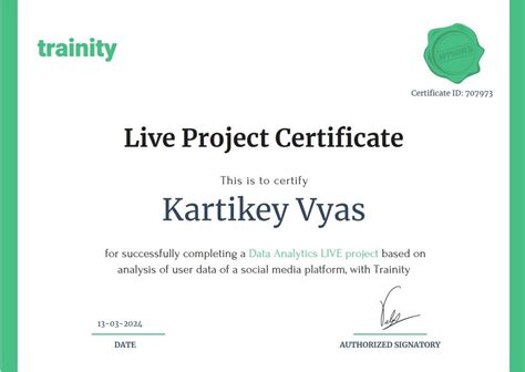 earned data analytics certification with trainity kartikey vyas