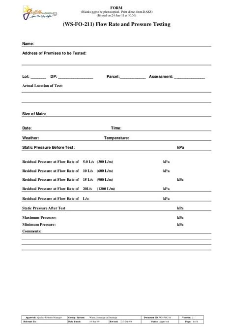 Hydrostatic Pressure Test Report Template