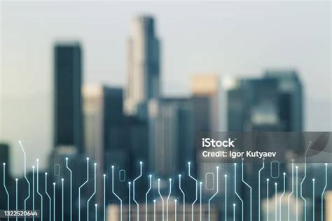 흐릿한 사무실 건물 배경 미래 기술 및 Ai 개념에 대한 추상가상 마이크로 회로 스케치 이중 노출 0명에 대한 스톡 사진 및 기타 이미지 Istock