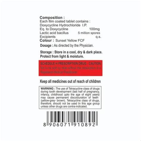 Doxycare 100mg Doxycycline Lactic Acid Bacillus Tablet At ₹ 130box In