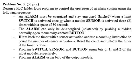 Solved Design A Plc Ladder Logic Program To Control The