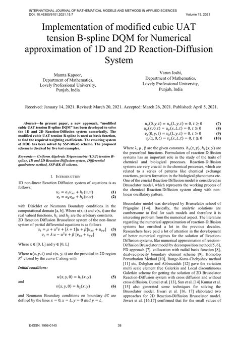 Pdf Implementation Of Modified Cubic Uat Tension B Spline Dqm For Numerical Approximation Of