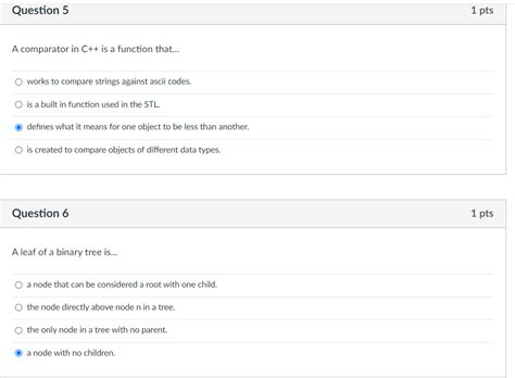 Solved Question 5 1 Pts A Comparator In C Is A Function