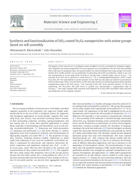 Pdf Synthesis And Functionalization Of Sio2 Coated Fe3o4