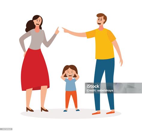 만화 부부는 우는 아이 앞에서 싸운다 싸우는 남자와 여자 언쟁에 대한 스톡 벡터 아트 및 기타 이미지 언쟁 부모 싸우기