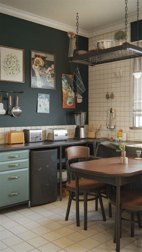 Dark Green Kitchen Accent Wall