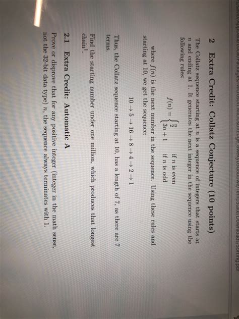 Solved 2 Extra Credit Collatz Conjecture 10 Points The