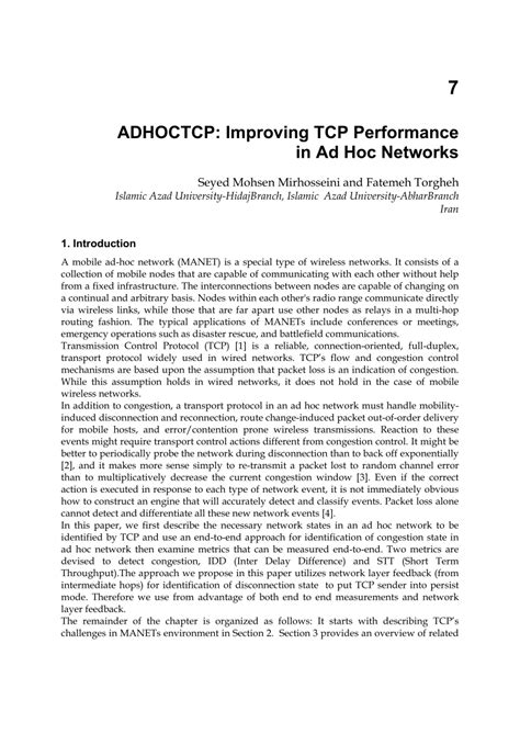 pdf adhoctcp improving tcp performance in ad hoc networks