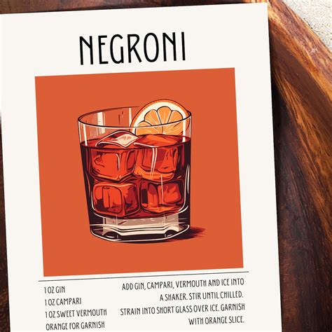 Negroni Cocktail Art Print Negroni Recipe Retro Cocktail Print Negroni