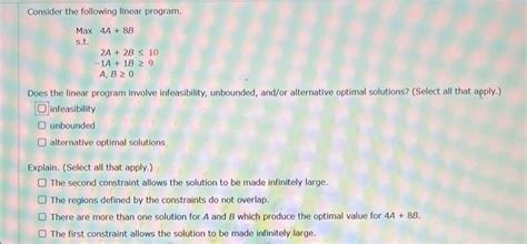 solved consider the following linear program max 4a 8b