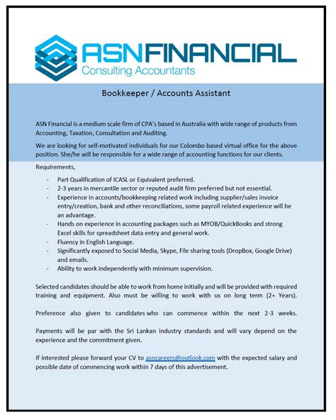 Bookkeeper Accounts Assistant