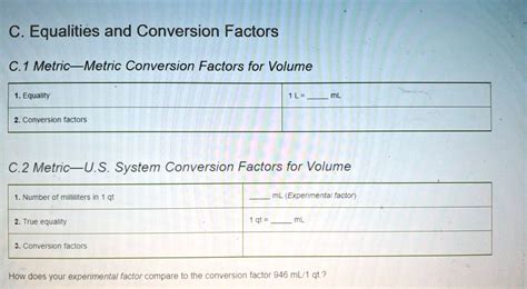 Solved C Equalities And Conversion Factors C1 Metric Metric