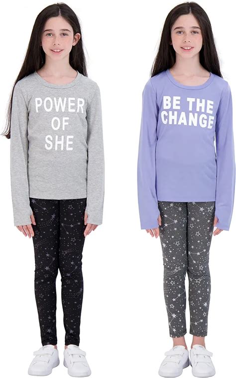 ست شلوارهای ورزشی 4 تیکه دخترانه و ست تاپ های هودی ورزشی آستین بلند