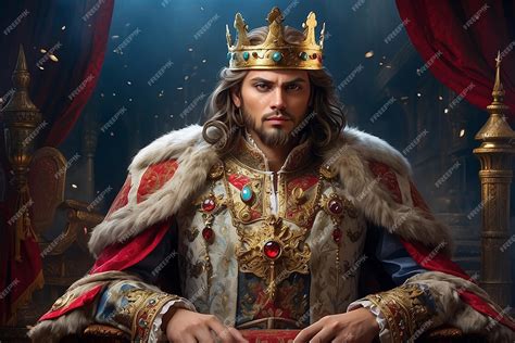 Fantasy King Sitted Wearing A Crown And Sited In His Empire Premium