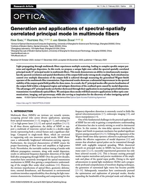 spectral spatially correlated principal mode in multimode fibers
