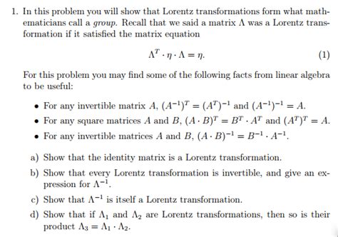 solved 1 in this problem you will show that lorentz